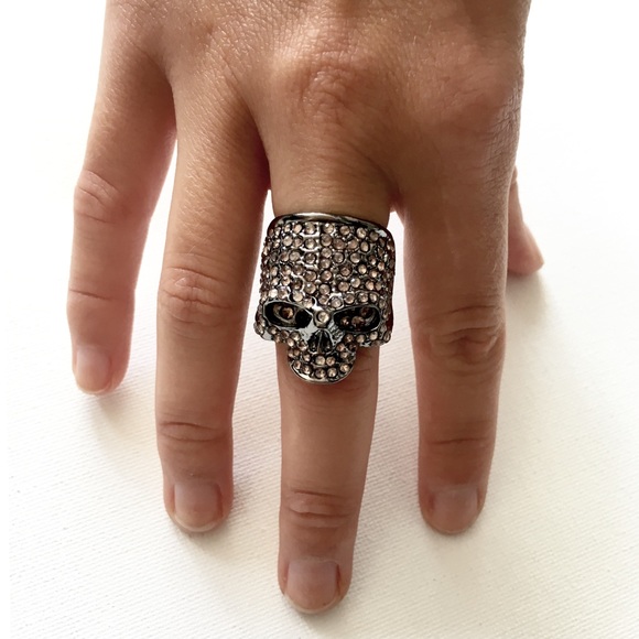BCBG | Jewelry | Bcbg Silver Skull Rhinestone Ring | Poshmark
